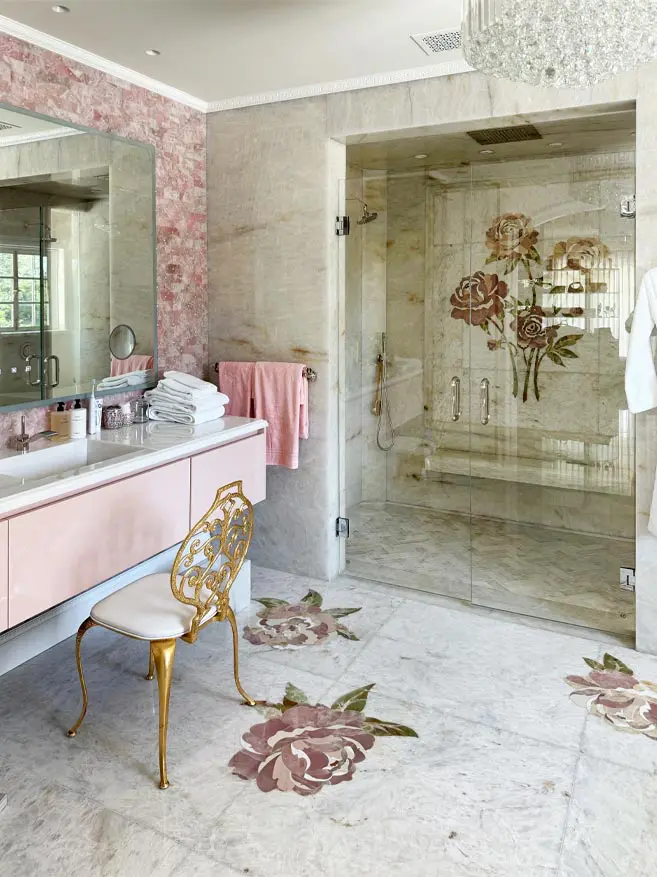 Peonies Marble Flowers: Luxurious Inlaid Stone Design